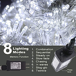 Christmas String Lights - 120 LEDs 49ft/15m End-to-End 8 Modes Plug in - Indoor/Outdoor Waterproof Decorative Fairy Twinkle Xmas Lights for Home/New Year/Tree/Thanksgiving Day/Wedding - Cool White