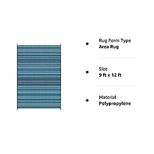 FH Home Outdoor Camping Rug - Waterproof, Fade Resistant, Reversible - Premium Recycled Plastic - Striped - Large Patio, Deck, Sunroom, RV - Havana - Turquoise - 9 x 12 ft Foldable