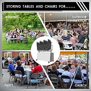 Folding Table and Chair Cart,Two Tier Folding Chair and Table Storage Rack with 800LBS Capacity for 84 Folding Chairs Heavy Metal Folding Chair Holder Rack with Rubber Locking Wheels,Straps and Cover
