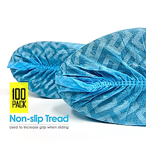 Non-wovens Shoe Covers Disposable Non-Slip, 100 pack(50 pairs) 17.7'' Shoe & Boot Covers for Indoors (Extra Large Size - Up to US Men's 12 & US Women's 14)