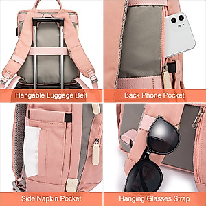 LOVEVOOK School Backpack for Women Cute College Backpack Waterproof Laptop Bookbag with USB Charging Port Vintage Bag 15.6 inch,Pink