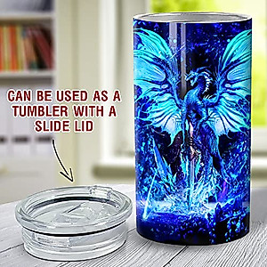 SANDJEST Blue Dragon Tumbler 4 in 1 16oz Tumbler Can Cooler Coozie Skinny Stainless Steel Tumbler Gift for Men Dad Son Father Husband Christmas Birthday