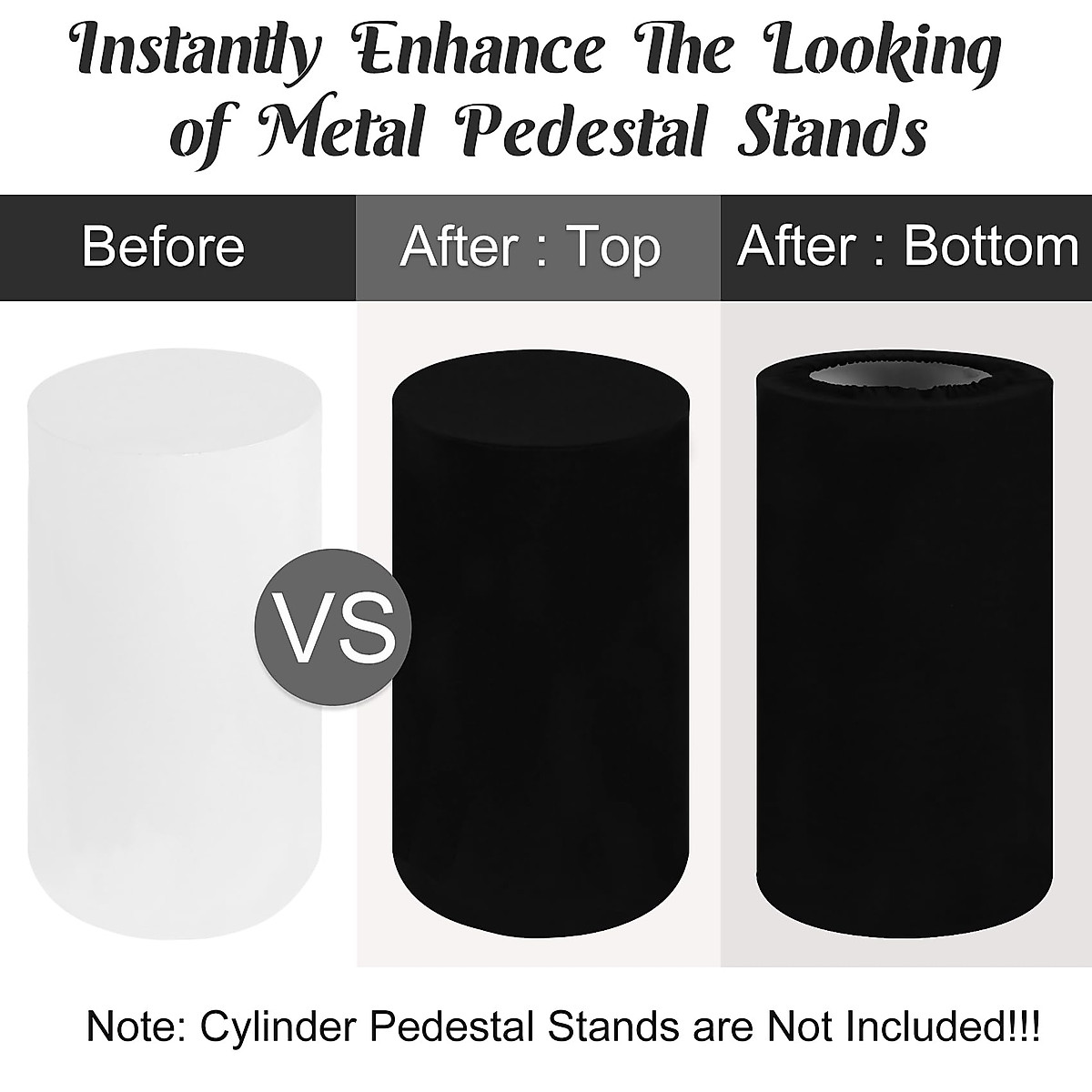 Spandex Cylinder Pedestal Stand Covers Set of 5 Stretchable Cylinder Plinth Covers Dessert Table Display Pillars Cover for Wedding Props Babyshower Birthday Party Event Decor (Black)