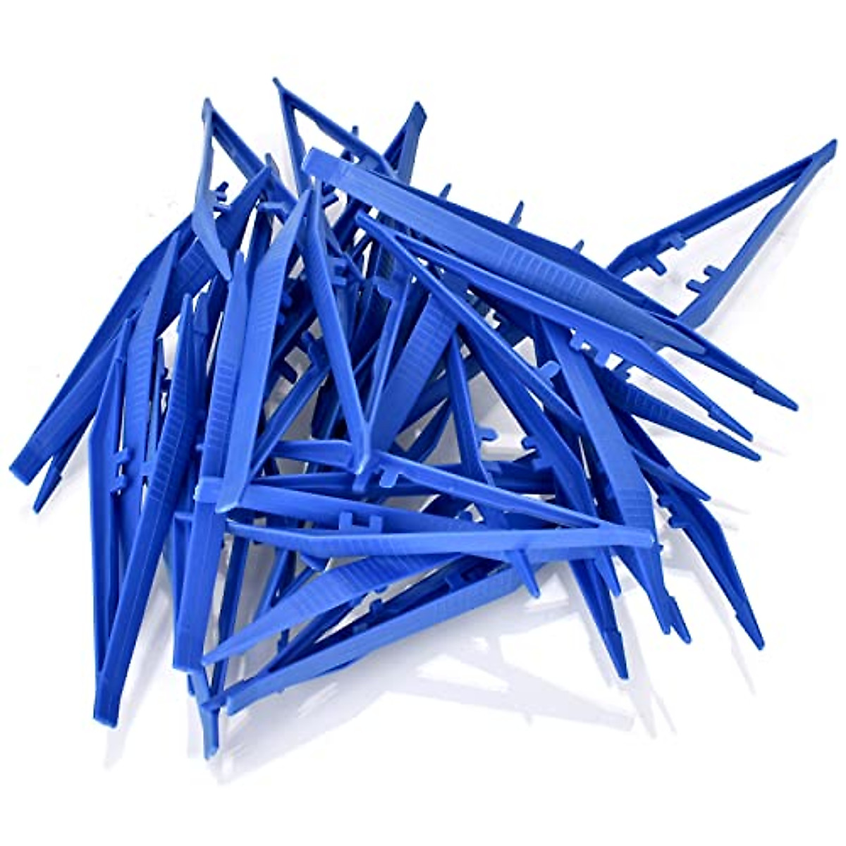 AccEncyc 30 Pcs DisposableTweezers Bulk Pack Blue 5 Inch Plastic Tweezers for Home, School and Lab