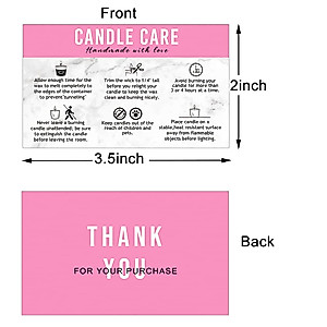 Handmade Candle Care Instruction Card, Card, for Makers Soy Bees Wax Coconut Essential Oils Black with White, 50 Pack 3.5 x 2 inches (Pink)