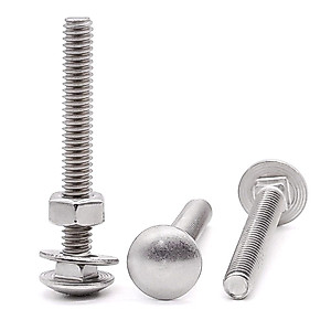Glvaner (8 Sets) 5/16-18 x 2-1/2" Stainless Steel Carriage Bolts Screws Round Head Square Neck and Hex Nuts & Flat Washers 304 Stainless Steel 18-8 Full Thread Coverage