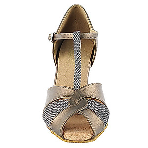 Very Fine Dance Shoes - Ladies Latin, Rhythm, Salsa Ballroom Dance Shoes - 6006-2.5-inch Heel and Foldable Brush Bundle - Copper Leather - Blk Sparklenet - 8.5