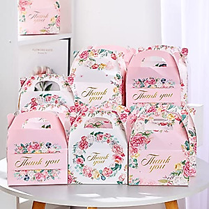 Thank You Treat Boxes 6 x 3.5 x 3.5 Inch, White Pink Floral Cardboard Gift Box Party Favor Boxes Candy Cookie Container for Brunch Wedding Birthday Baby Shower Celebration (48 Pcs)