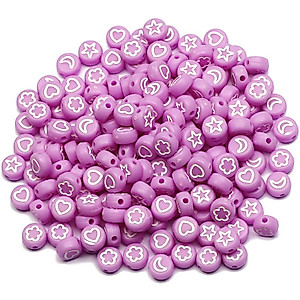 NHBT YU Purple Mixed Acrylic Spacer Beads Round Flat Heart Moon Flower Star Beads for Jewelry Making Handmade DIY Bracelet Accessories T87 (Color : White, Item Diameter : 200Pcs)