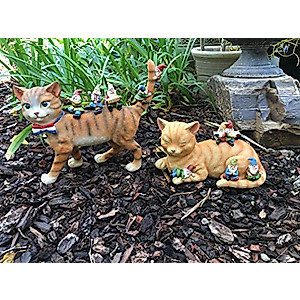 GlitZGlam Patrick The Patriotic Miniature Cat and The Happy Gnomes - A Fairy Garden Gnome Figurine