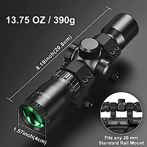 Paike 1.5-5x32 Crossbow Scope with Rangefinder Reticle, 20-100 Yards Ballistic Reticle, 300-450FPS Speed Adjustment Crossbow Scopes, Red Green Illuminated Optics Scope