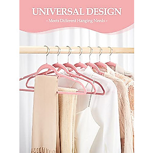 HOUSE DAY Velvet Hangers with Tie Bar 20 Pack Pink, Clothes Hangers Non-Slip, Space Saving Felt Hangers for Pants, Coat, Suits, Shirt, Scarf, No Hanger Marks