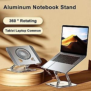 LIENS Adjustable Laptop Stand with 360 Rotating Base Compatible with MacBook Pro/Air Notebook up to 17 Inches Silver (Silver with Fan)