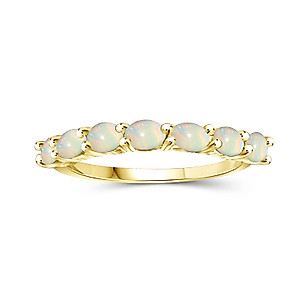 JEWELEXCESS Ethopian opal Ring – Stunning 14K Gold Plated Silver Ring with 0.70 Carat T.G.W. Ethopian opal - Elegant 7-Stone Ring Design - Hypoallergenic 14K Gold Plated Silver