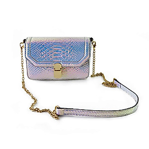 RemeeHi Fashion Small Shiny Hologram Laser Travel Snake PU Shoulder Bag Crossbody Bag with Chain Gradual Purple