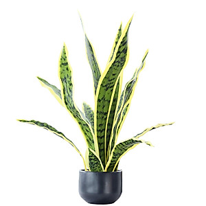 Beebel Artificial Snake Plant 22" Fake Sansevieria Potted Plants Plastic Greenery Perfect Faux Agave Plant for Home Garden Office Store Decoration