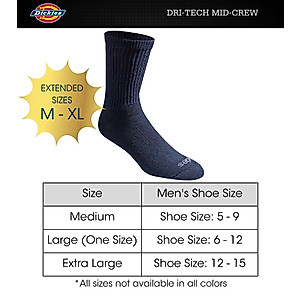 Dickies Mens Dri-tech Moisture Control Comfort Length Mid-crew Socks Comfort Length Navy (12 Pairs) Shoe Size: 6-12