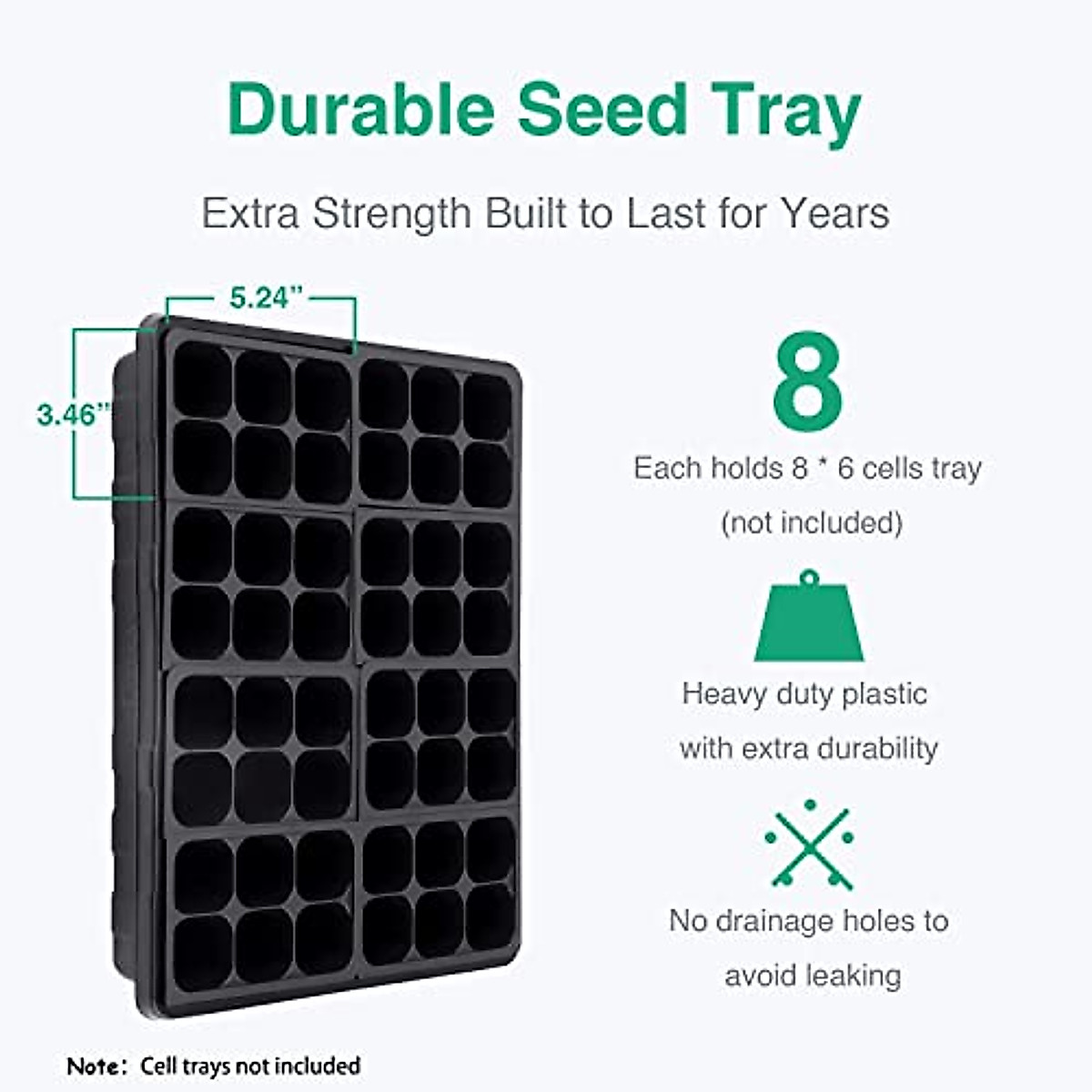 [Thick Plastic] 3-Set Strong Seed Starter Trays with 5" Humidity Domes for Seed Starting, Germination, Seedling Propagation & Plant Growing, Holds 144 Cells in Total