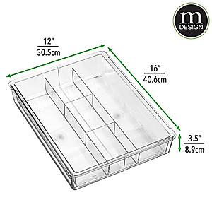 mDesign Dual Expandable Plastic In-Drawer Utensil Organizer Tray Deep 5 Section Divided for Kitchen Organization; Holds Cutlery, Flatware, Silverware, Cooking Utensils, Ligne Collection, Clear