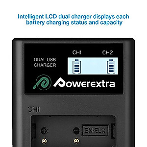 Powerextra 2 x EN-EL9 Battery & Charger with LCD Display Compatible with Nikon D40 D40x D60 D3000 D5000 Cameras
