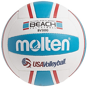 Molten Elite Beach Volleyball, Red/Blue, Hand-stitched Cover, Outdoor Use, 1 Year Warranty
