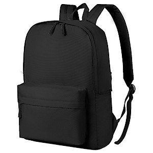 BeeGreen Simple Black Backpack School Backpack with YKK Zipper Water Bottle Pocket Gym Sports College Backpack with Inner Pocket & Hidden Zipper Pocket Lightweight Bookbag for Women Men Girls Boys