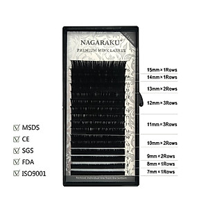 NAGARAKU Eyelash Extensions Individual Lashes 0.05mm J curl 7-15mm Mix Tray Classic Matte Black Soft Natural Faux Mink 16 rows