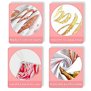 Pink Happy Birthday Backdrop, Floral Gold Glitters Birthday Banner with Rose Flower Birthday Decorations, Large Happy Birthday Photo Yard Sign Backgroud Party Supplies for Women Girls, 70.8x43.3 Inch