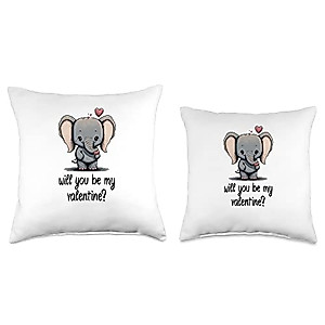 Will you be my Valentine Clothing Valentines Day Sweet Litte Elephant Throw Pillow, 16x16, Multicolor