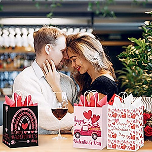 24 Pcs Valentines Day Gift Bags with Handle, Valentines Kraft Paper Bags with Tissue Paper, Treat Goodies Bag for Valentine's Day Party Favors Funny Gift Exchange Novelty Gift Giving Gift Wrapping