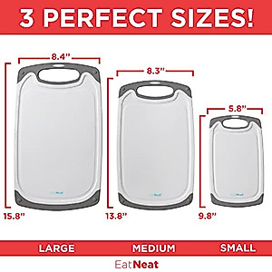 EatNeat 5 pc Cutting Board and Kitchen Knife Set - Premium Plastic Cutting Boards and Kitchen Knife Set, Home Essentials Kit Includes Stainless Steel Santoku Knife With Sheath and 3 Chopping Boards