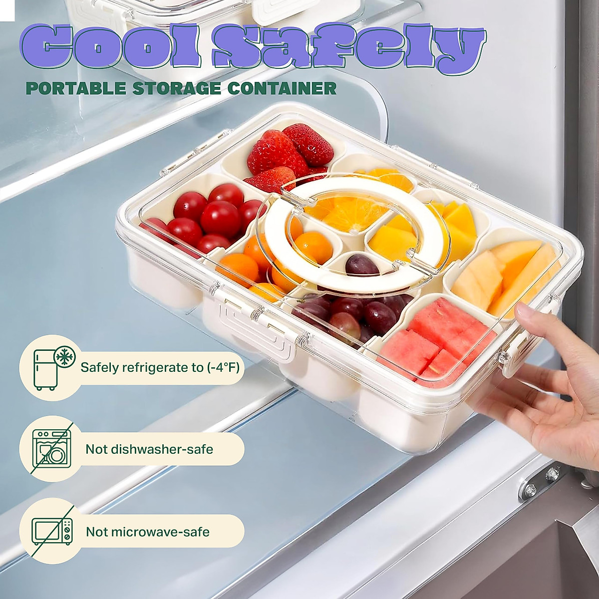 Snackle Box Container, Divided Serving Tray With Lid for Snack, Fruit Storage Containers for Fridge, You Can Use Snack Containers for Charcuterie - Fruit Tray for Picnic, 8 Compartment Snack Box