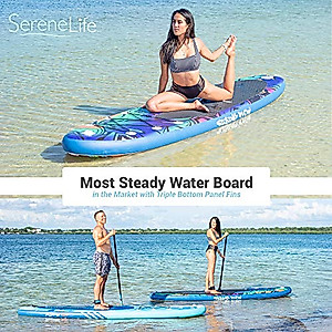 SereneLife Stand up Paddle Board Inflatable - Non-Slip SUP Paddle Board Paddle, Pump, Leash, and Accessories - Fun Water inflatable paddle board for Adults and Youth with Wide Stable Design