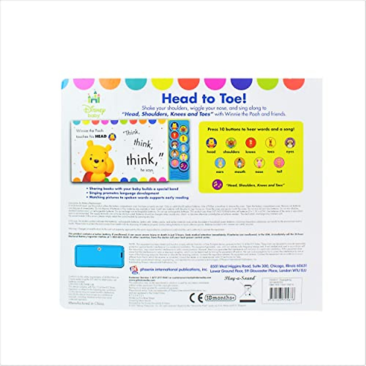 Disney Baby Winnie the Pooh - Head to Toe! 10-Button Sound Book - PI Kids (Play-A-Song)