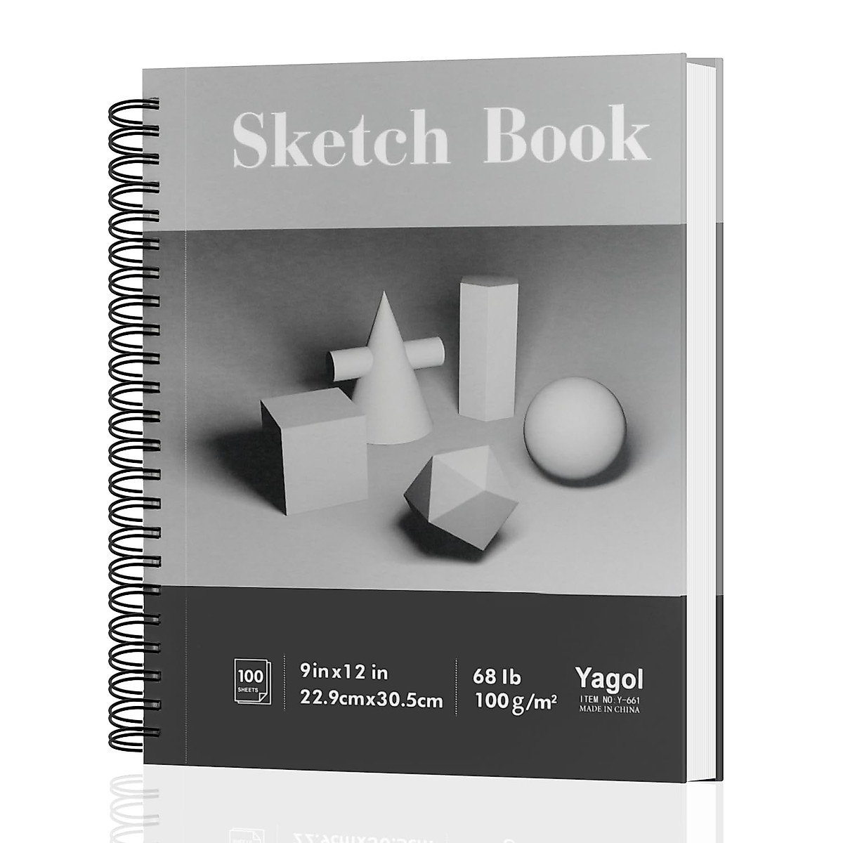 Yagol Sketchbook 9x12 Inch 100 Sheets 68LB/100GSM, Sketch Pad with Spiral-Bound Art Paper for Drawing and Painting for Pencils, Charcoal, Dry Media