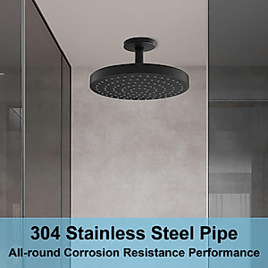 Straight Shower Arm with Flange, Ceiling Mount 3 Inches Rain Shower Head Arm Extension Replacement with Anti-Scratch Escutcheon Plate, DOLGABA Matte Black