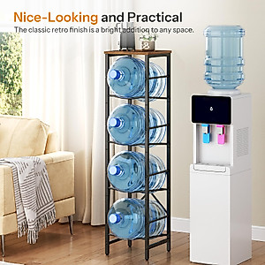 HOOBRO Water Jug Rack, Water Bottle Holder, 5 Gallon Water Jug Rack, 4-Tier Water Bottle Stand, Water Jug Stand, for Kitchen, Living Room, Office, Rustic Brown and Black BF02ST01