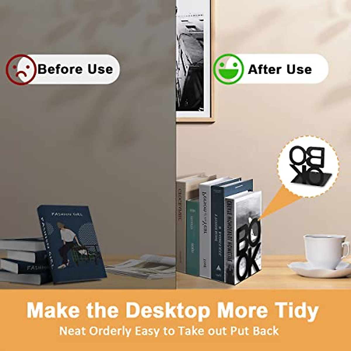 Metal Decor Bookends for Shelves, Cute Book Stopper Ends for Bookshelf Bookcase Holder Organizer for Kids Adult, Spiral Sketchbook, Scrapbook, CD DVD in Home Office Library(4 Pack)