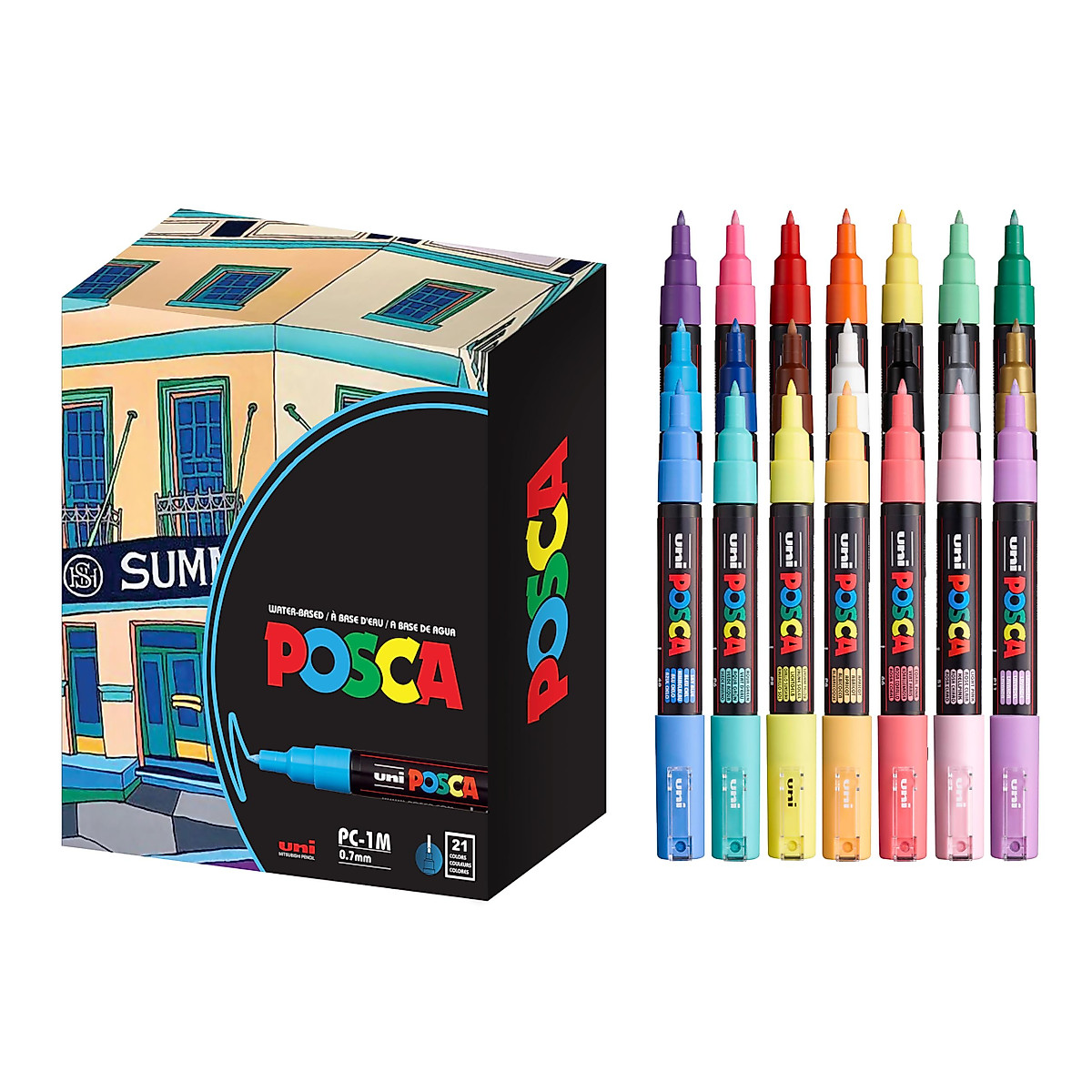 Uni Posca Paint Marker FULL RANGE Bundle Set , Mitsubishi Poster Colour ALL COLOR Marking Pen Extra Fine Point ( PC-1M ) 21 Colours ( 14 Standard & 7 Natural ) Japan Import