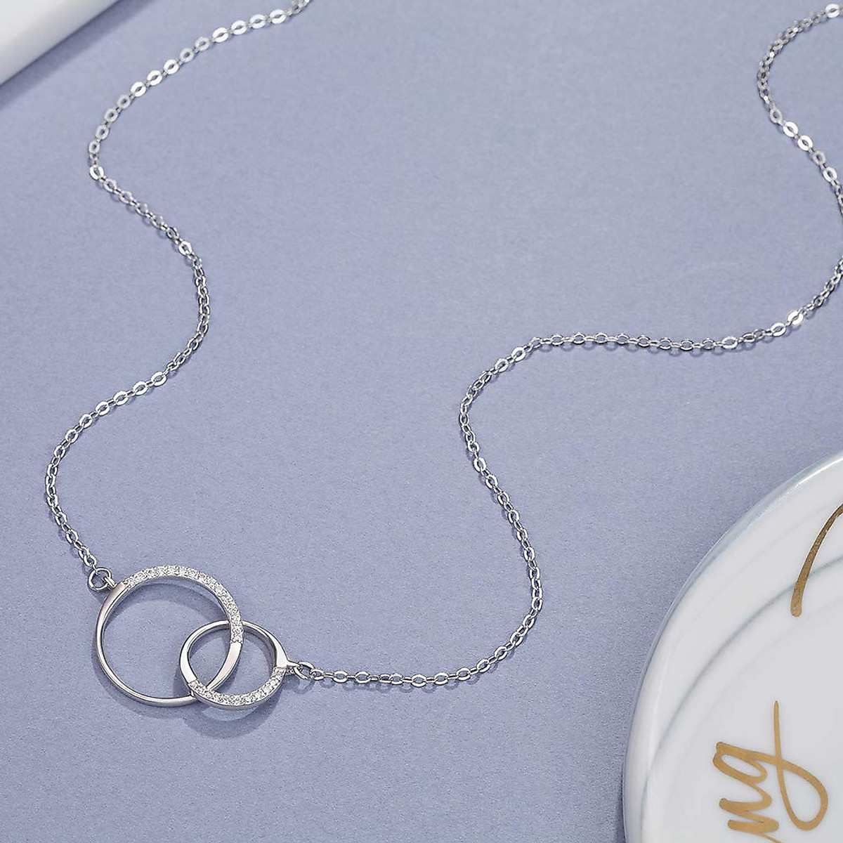 Mother Daughter Necklace, Sterling Silver 2 Circle Infinity Necklace for Mom, Gifts for Mom from Daughter, Mama Necklace, Mom Birthday Gift Mother's Day Jewelry