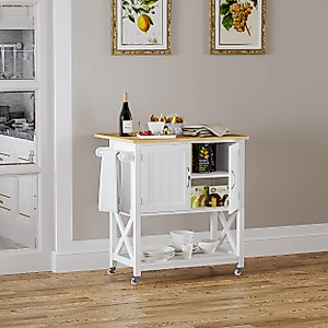 Spirich Kitchen Island on Wheels, Rolling Kitchen Cart with Storage Cabinet, Small Kitchen Island with Drop Leaf and Towel Rack for Dining Room, White