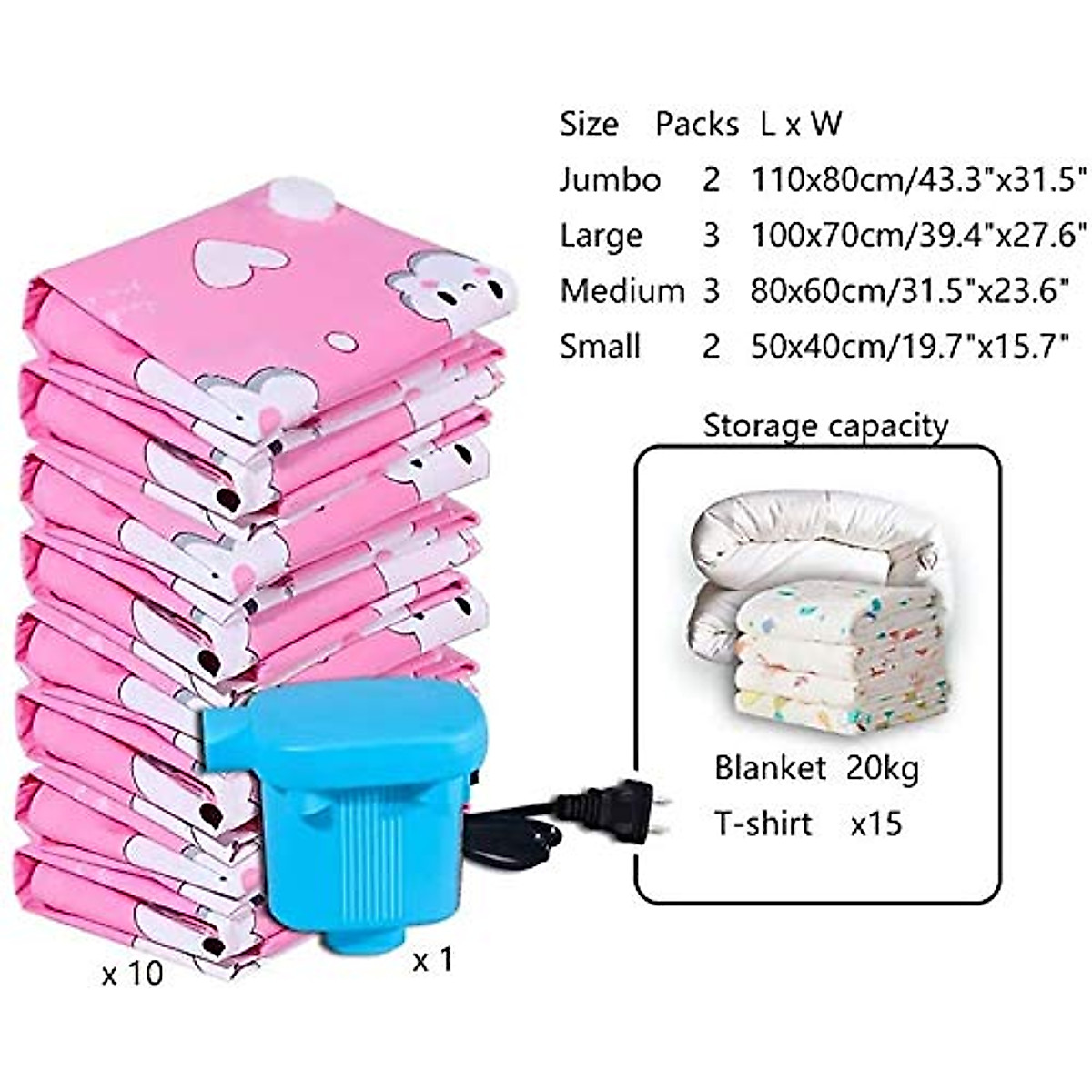 Vacuum Storage Bags Set Space Saver Bag With Pump Vacuum Sealer Bags Jumbo Large Medium Small Set (Color : Red)