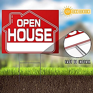 Open House Signs (5 Pack), 16" x 12" Double-Sided Yard Signs with Metal H Stakes，Open House Real Estate Signs, Property Sale Directional Arrows Signs,WEATHER-PROOF ((5 Pack))