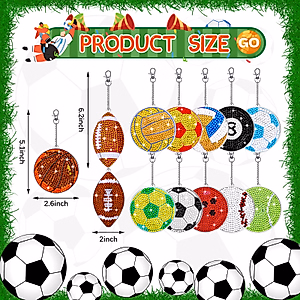 Junkin 26 Pcs Balls DIY Diamond Art Painting Keychain Kits 5D Diamond Painting Key Chains Soccer Ball Football Chain Key for Backpack Shoulder Bag Sports Accessories Adults and Kids