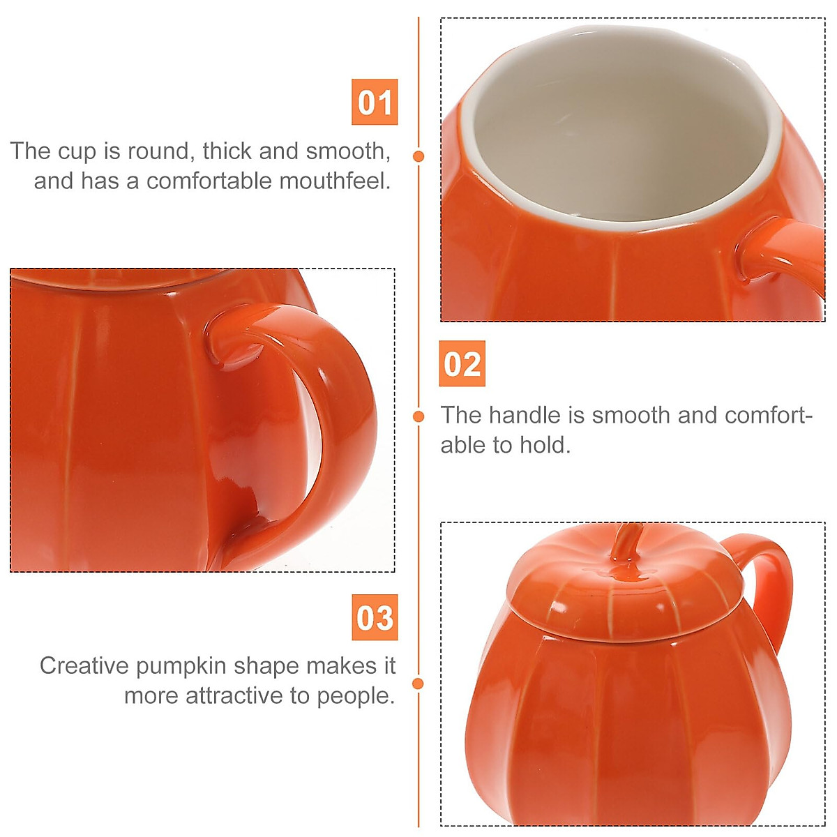 DOITOOL Halloween Mug Pumpkin Mug with Lid, Ceramic Coffee Milk Mug Halloween Water Cup for Home Party (Orange)