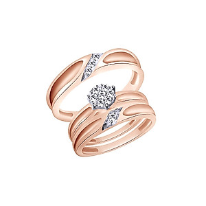 AFFY White Natural Diamond Engagement & Wedding Trio Band Ring Set in 10k Solid Rose Gold (0.22 Carat)