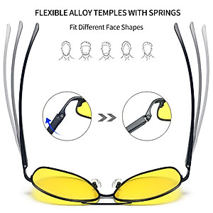 Joopin Night Driving Glasses for Men, Rectangle Aviation Night Sunglasses Metal Frame UV Protection (Black Frame Yellow Lens)