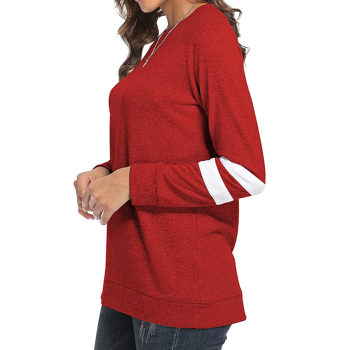 Makamaka Long Sleeve Shirts for Women Sweater Tunic Womens Long Sleeve Blouse Pullover Sweatshirts(Red M)