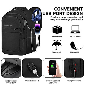 Lapsouno Backpack, Travel Backpack, Laptop Backpack, Durable Extra Large 17.3 Inch Water Resistant TSA Computer Backpack with USB, Anti Theft College School Bag Christmas Gifts for Men Women, Black