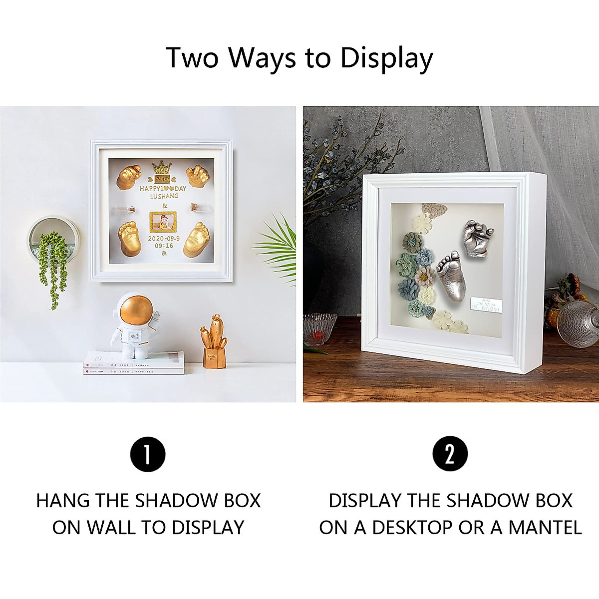 10x10 Shadow Box Frame, 3D Shadow Box Display Case with European Border, Memory Box for Baby Handprint & Footprint DIY Hand Foot Print 3D Plaster, Collages, Collections, Mementos(2-inch Depth, White)